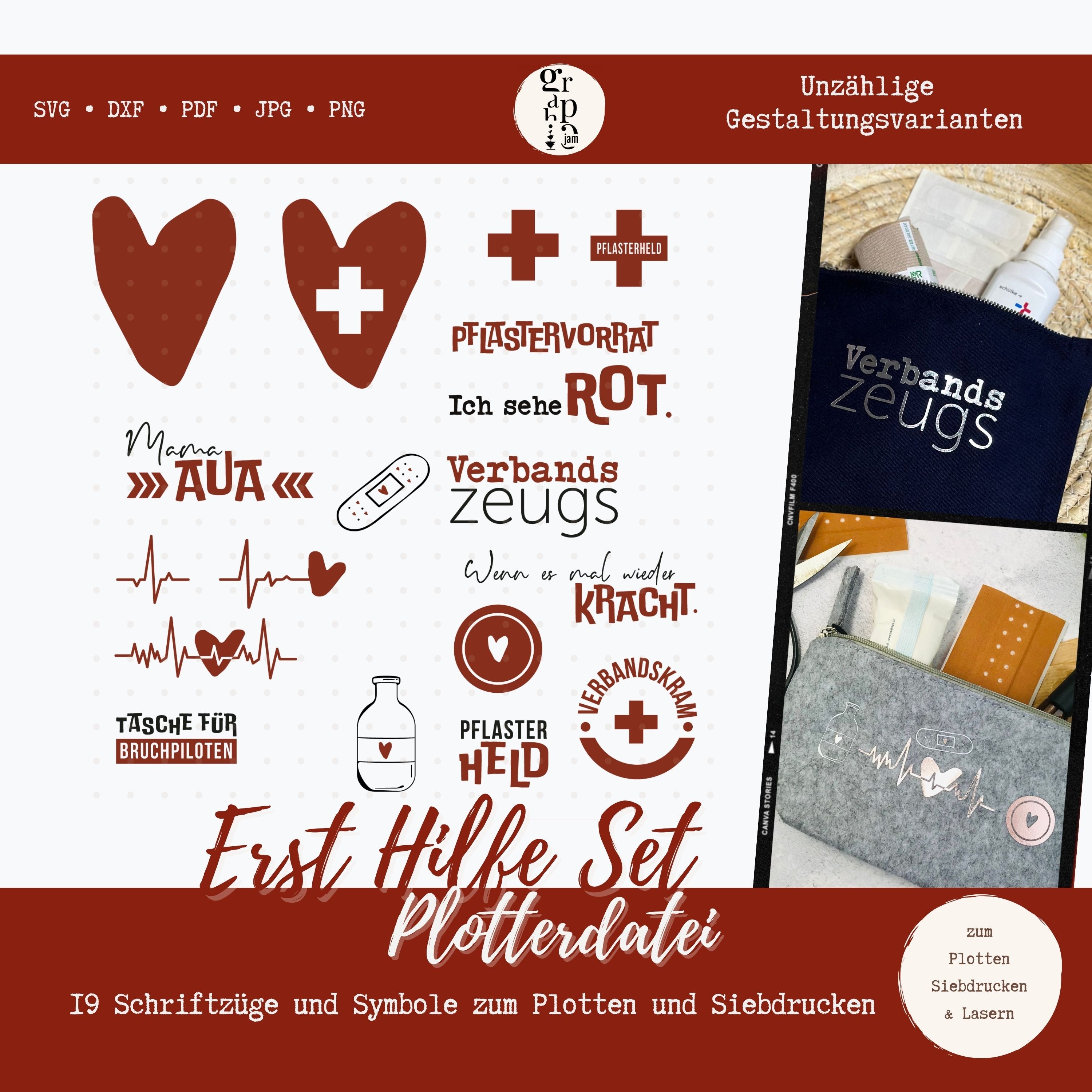 "Aua" Erste Hilfe Plotterdateien im Set in DXF & SVG – Graphic Jam